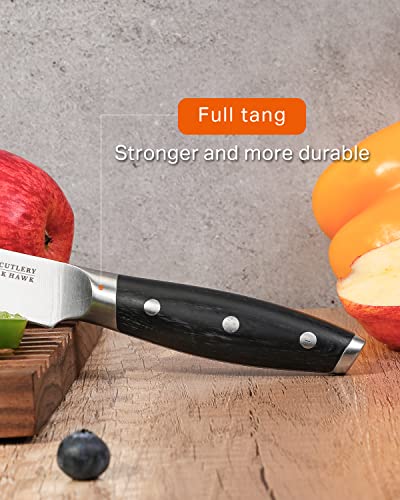 TUO Paring Knife 3.5 inch Fruit Peeling Knife Ultra Sharp Kitchen Chef Knife - German HC Steel Full Tang Pakkawood Handle - BLACK HAWK SERIES with Gift Box
