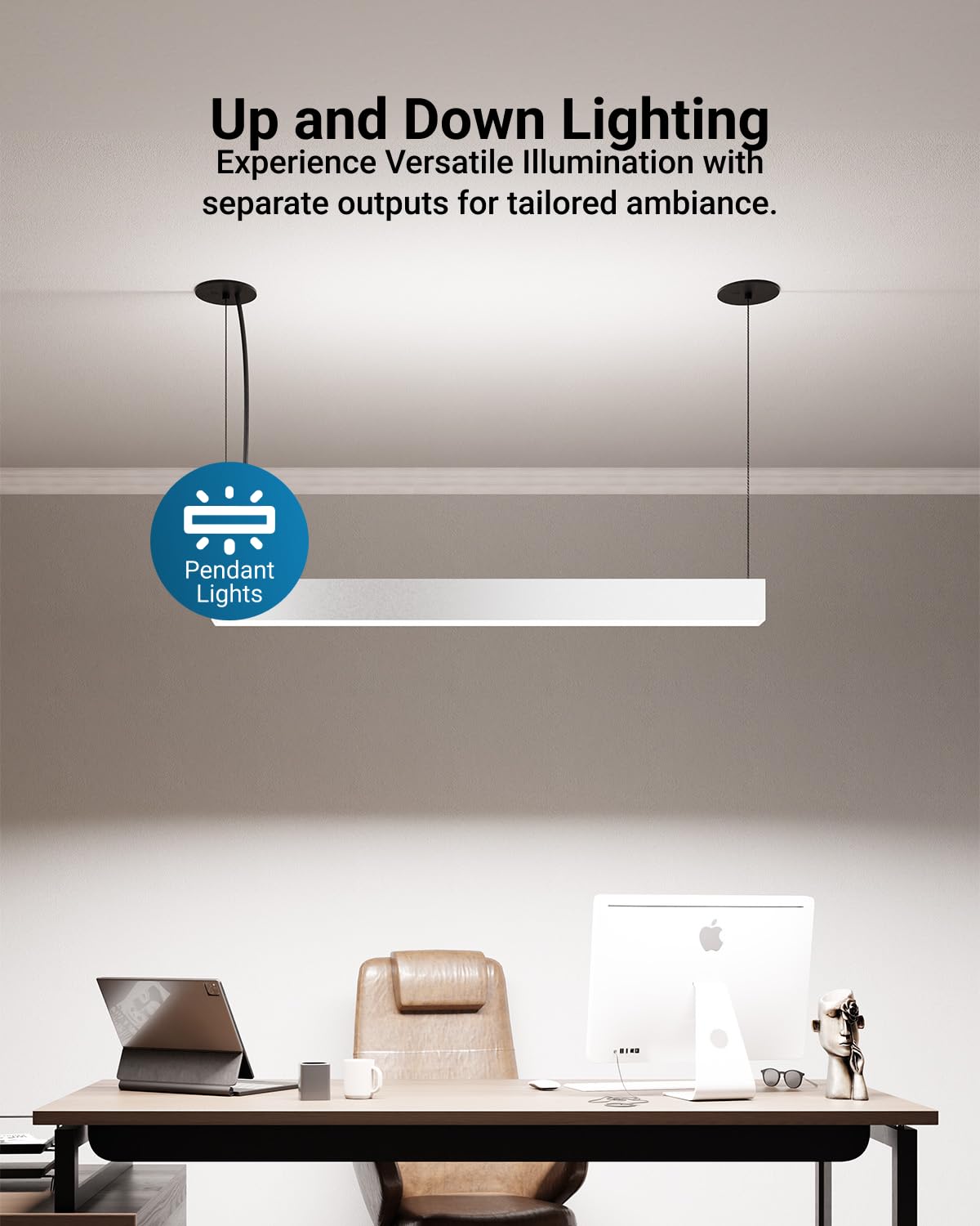 Sunco LED Linear Up/Down Pendant Suspension Hanging Facility Industrial Commercial Light-Single Switch, 6300 Lumens, Selectable CCT 3500K/4000K/5000K, 57W, 0-10V Dimmable, AC120-277V