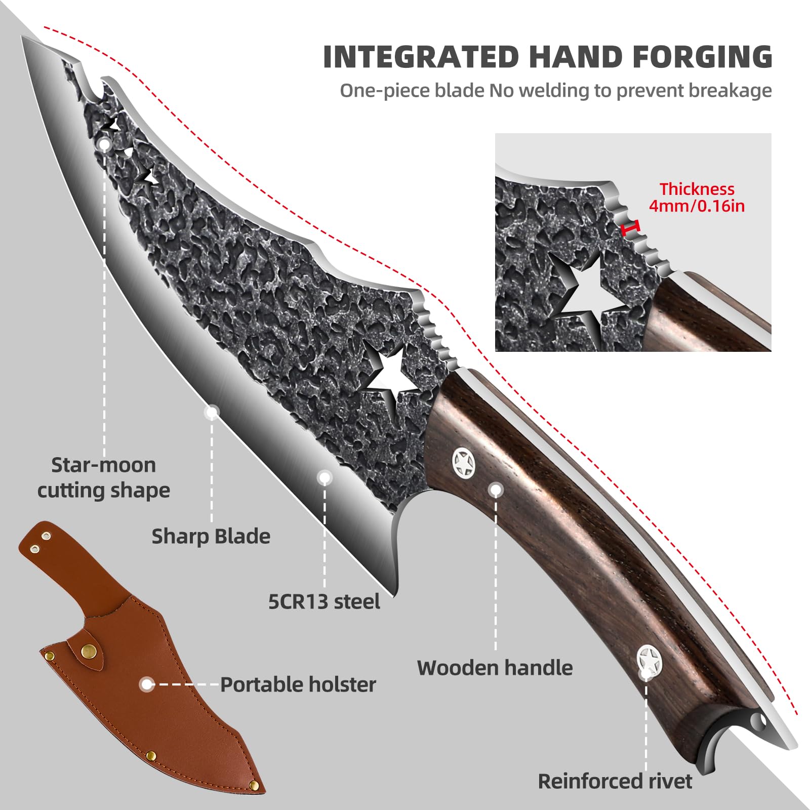 Meat Cleaver Sharp Chef Knife for Butcher Knife with Ergonomic Handle Viking Knife with Opener & Sheath for Kitchen BBQ Camping Outdoor
