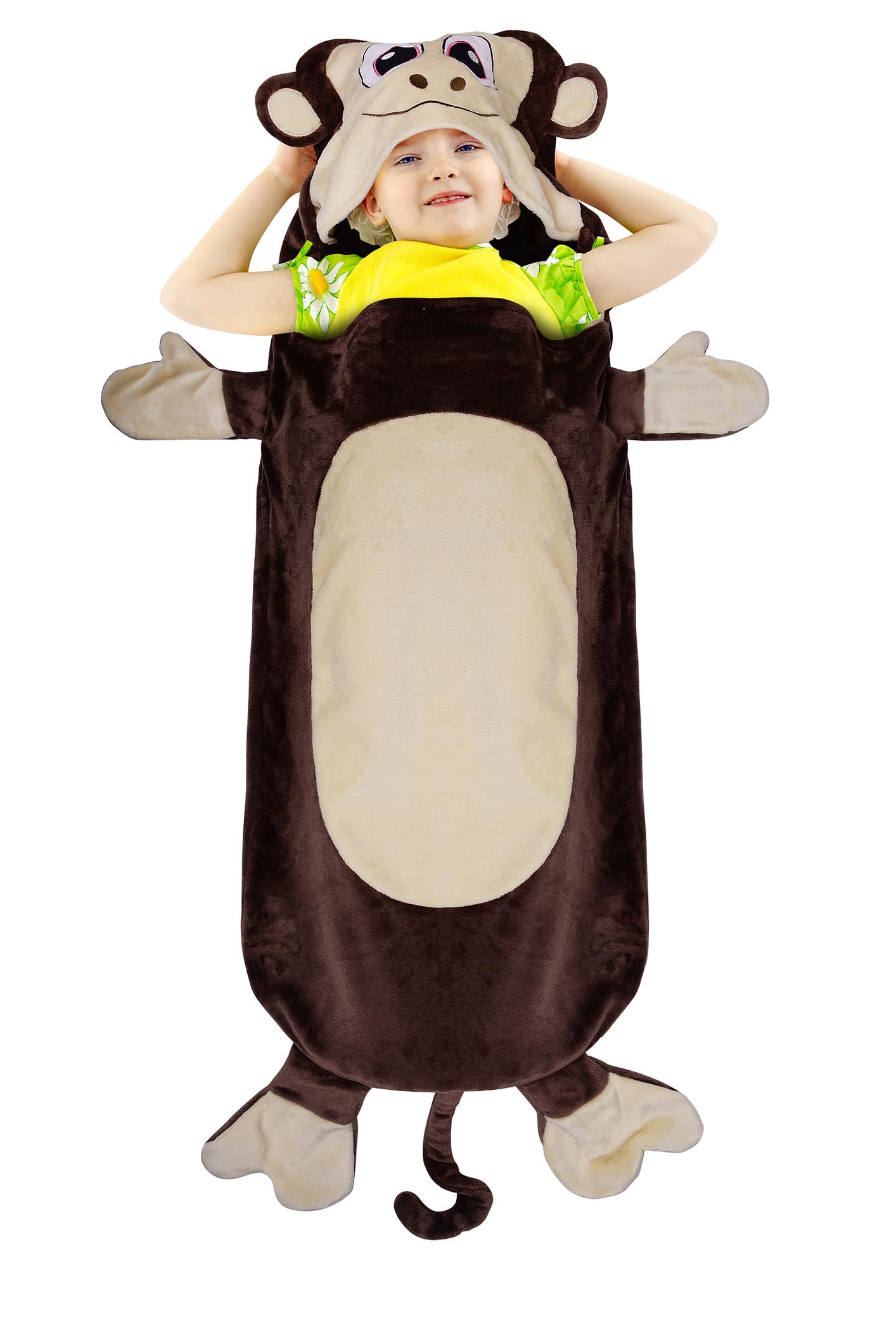 Catalonia Monkey Blanket for Kids, Hooded Wearable Snuggle Tail Blanket, Super Soft Plush Sleeping Bags for Children Teens Boys Girls, All Seasons, Gift Idea