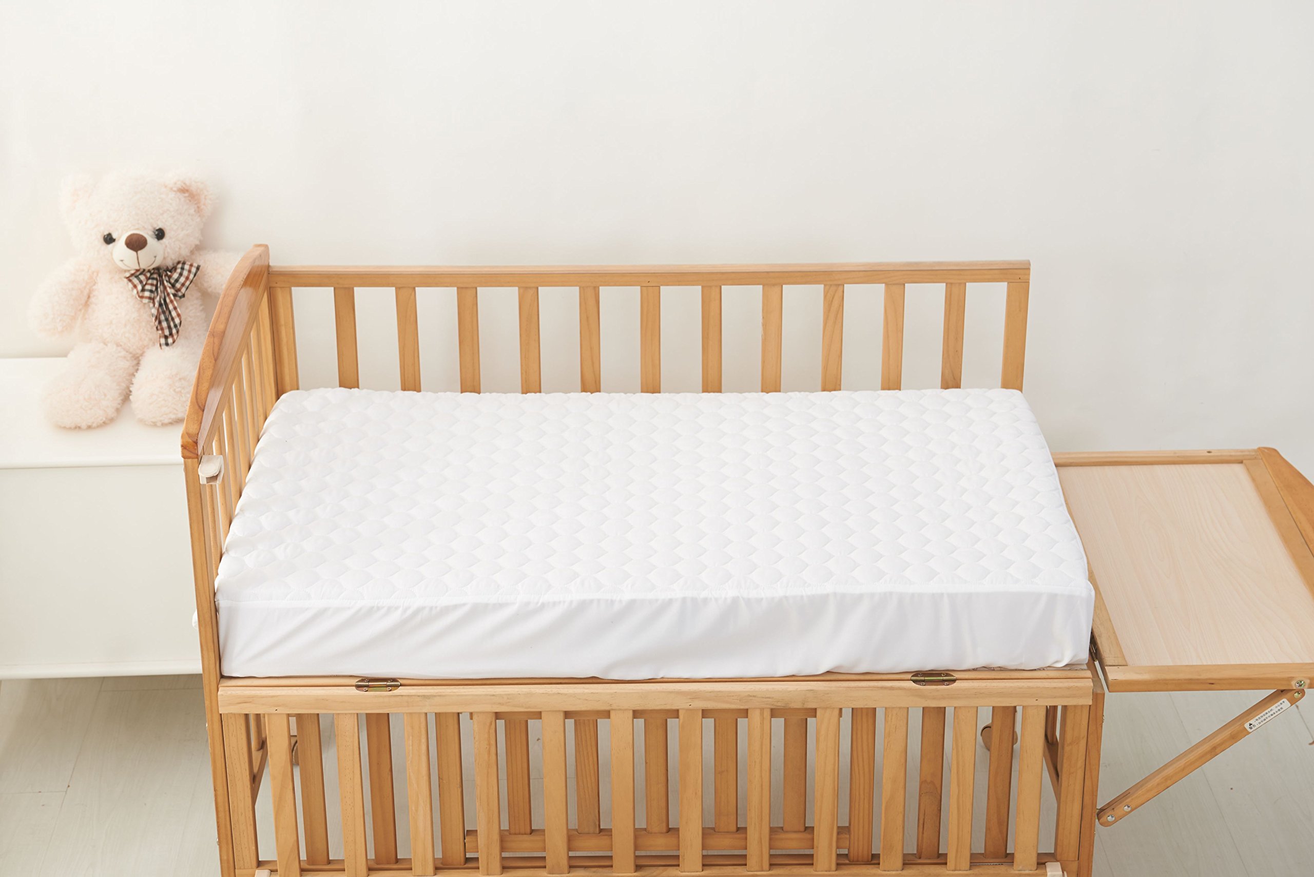 Elegant Comfort Baby-Swaddle-Blue 100% Waterproof Fitted Crib and Toddler Protective Mattress Protector Pad Cover, 28 X 52, White