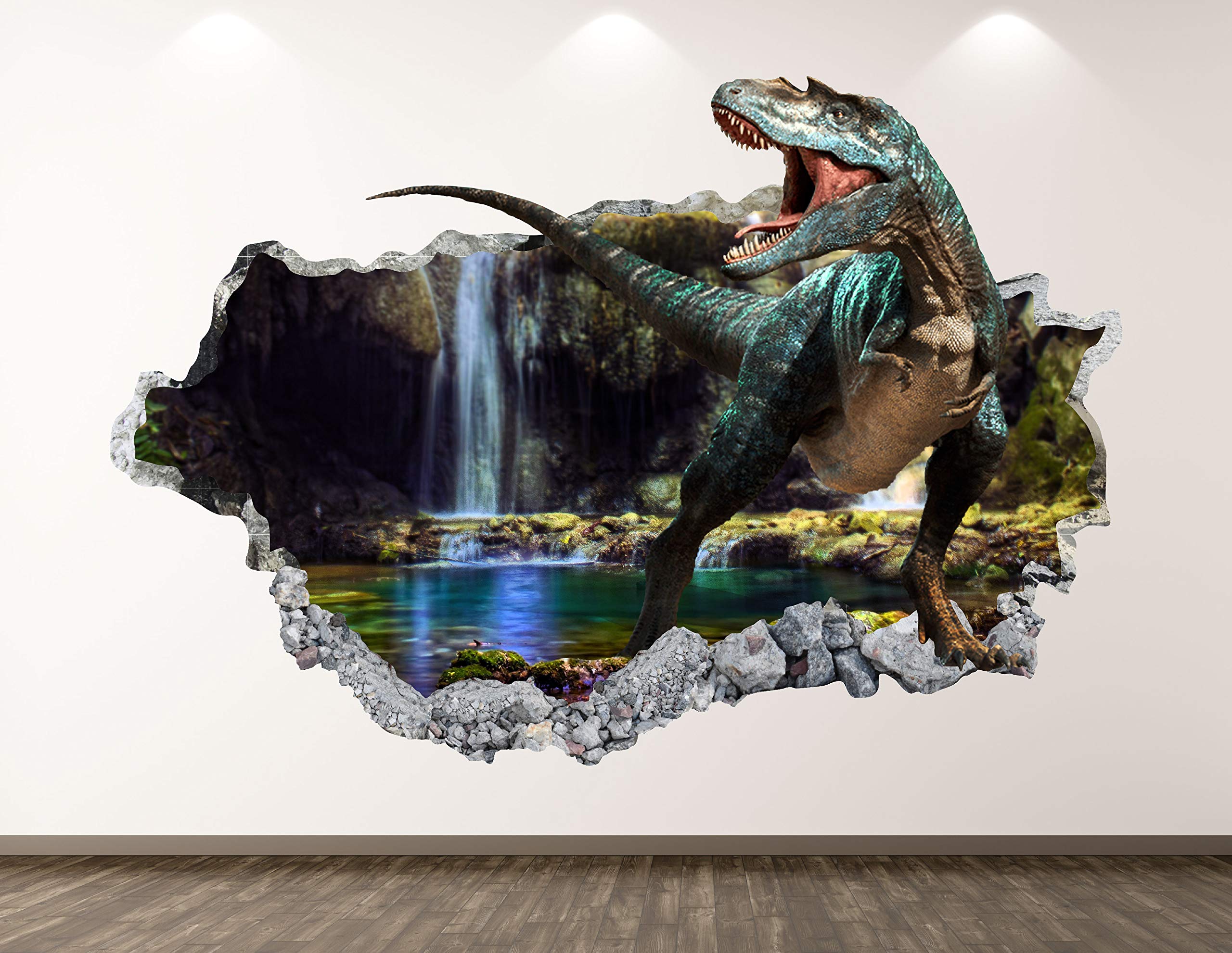Forest Dinosaur Wall Decal Art Decor 3D Smashed Cave Sticker Poster Kids Room Mural Custom Gift BL379 (22"W x 14"H)