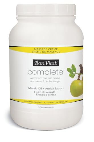 Bon Vital Complete Massage Creme, Premium Dual Use Cream for Hypoallergenic Professional Massages, Non Greasy Unscented Moisturizer Made with Marula, Olive, Avocado, & Jojoba Oil, 1 Gallon