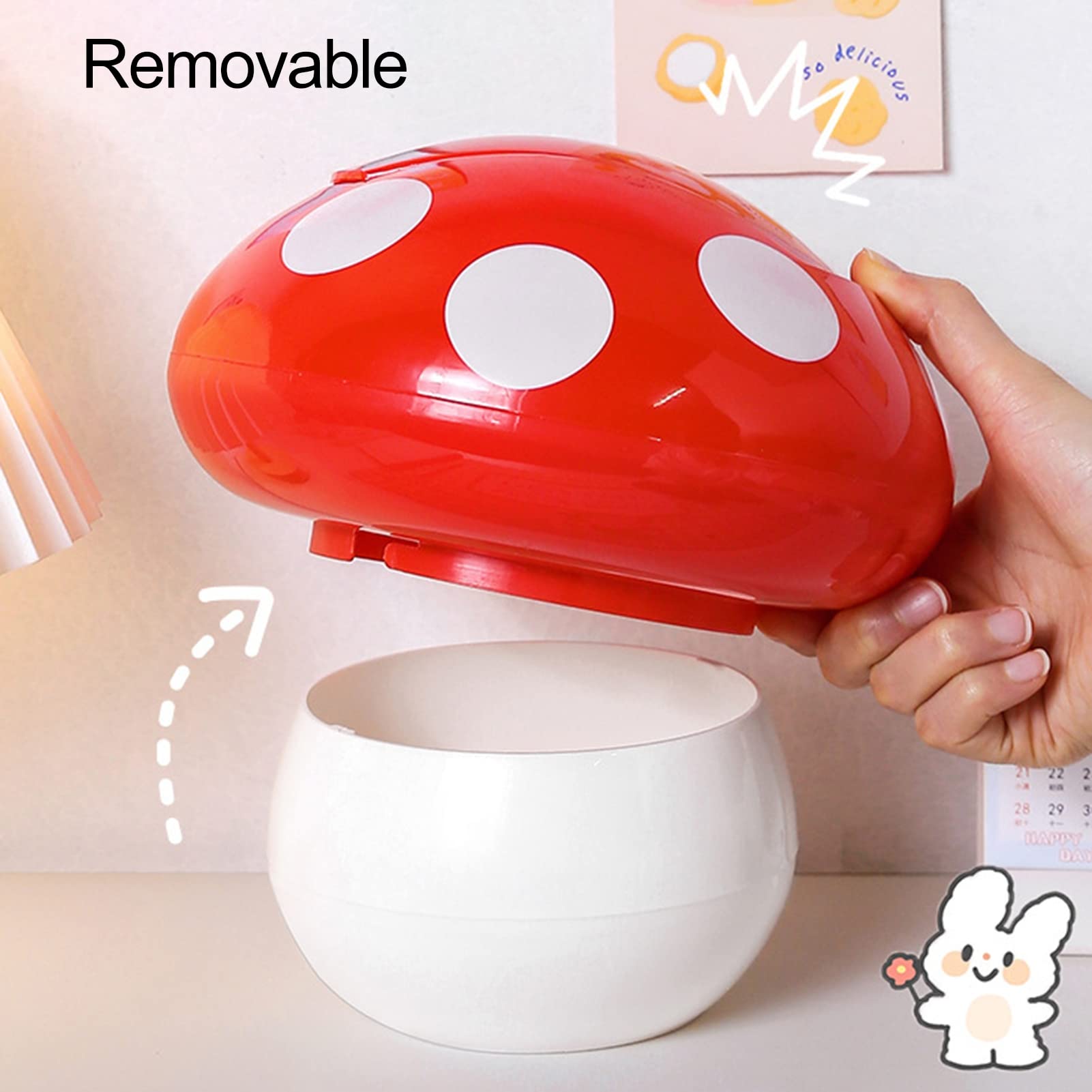 Altsuceser Mushroom Mini Trash Can with Swing Lid, Red, Plastic, 19cm