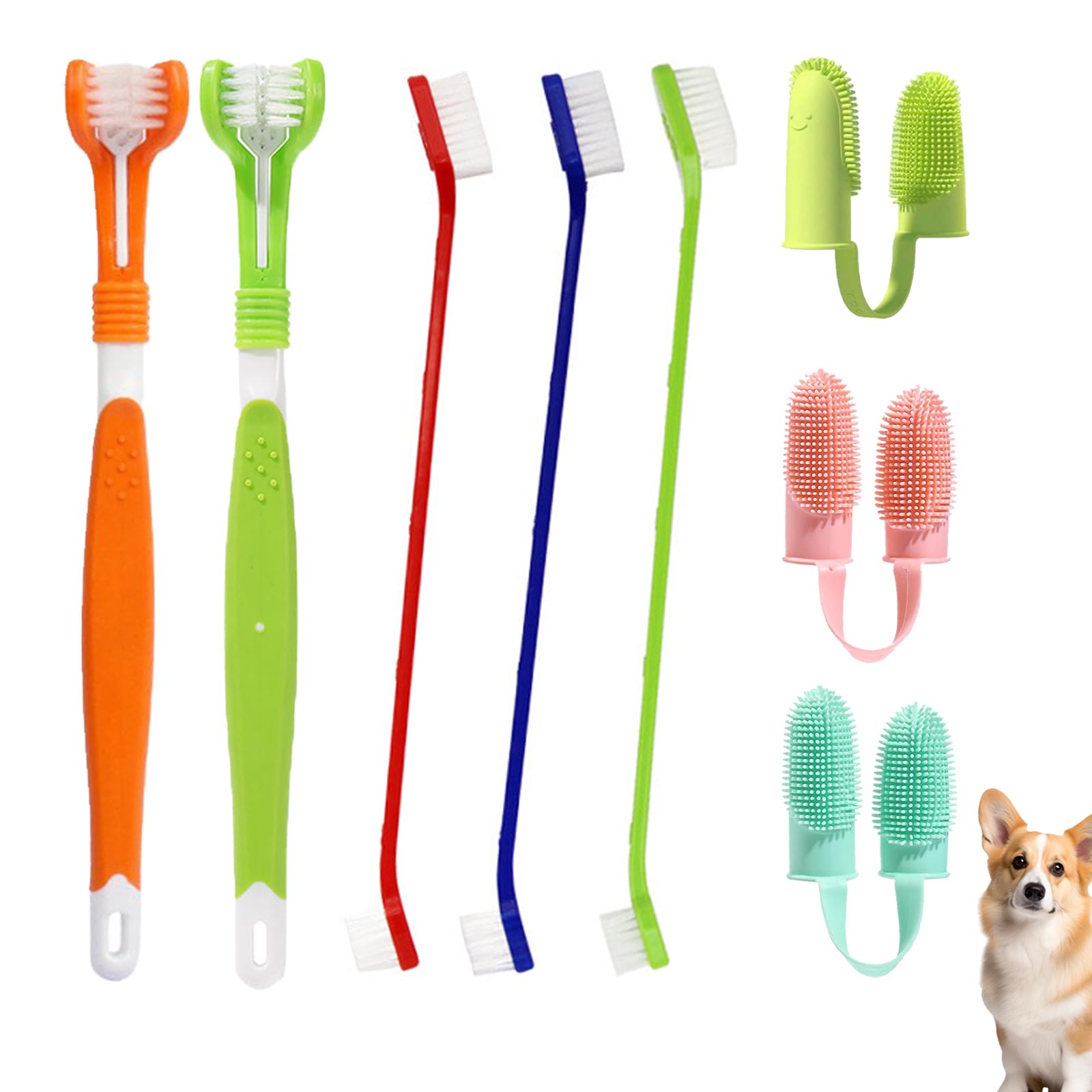 Adovoc Solar Powered Adult Dog Toothbrush Set, Blue, 2-in-1 Dual Finger and Toothbrush, Gentle on Pets' Gums