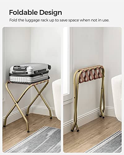 SONGMICS Luggage Rack, Luggage Rack for Guest Room, Suitcase Stand, Steel Frame, Foldable, for Bedroom, Golden URLR064A01