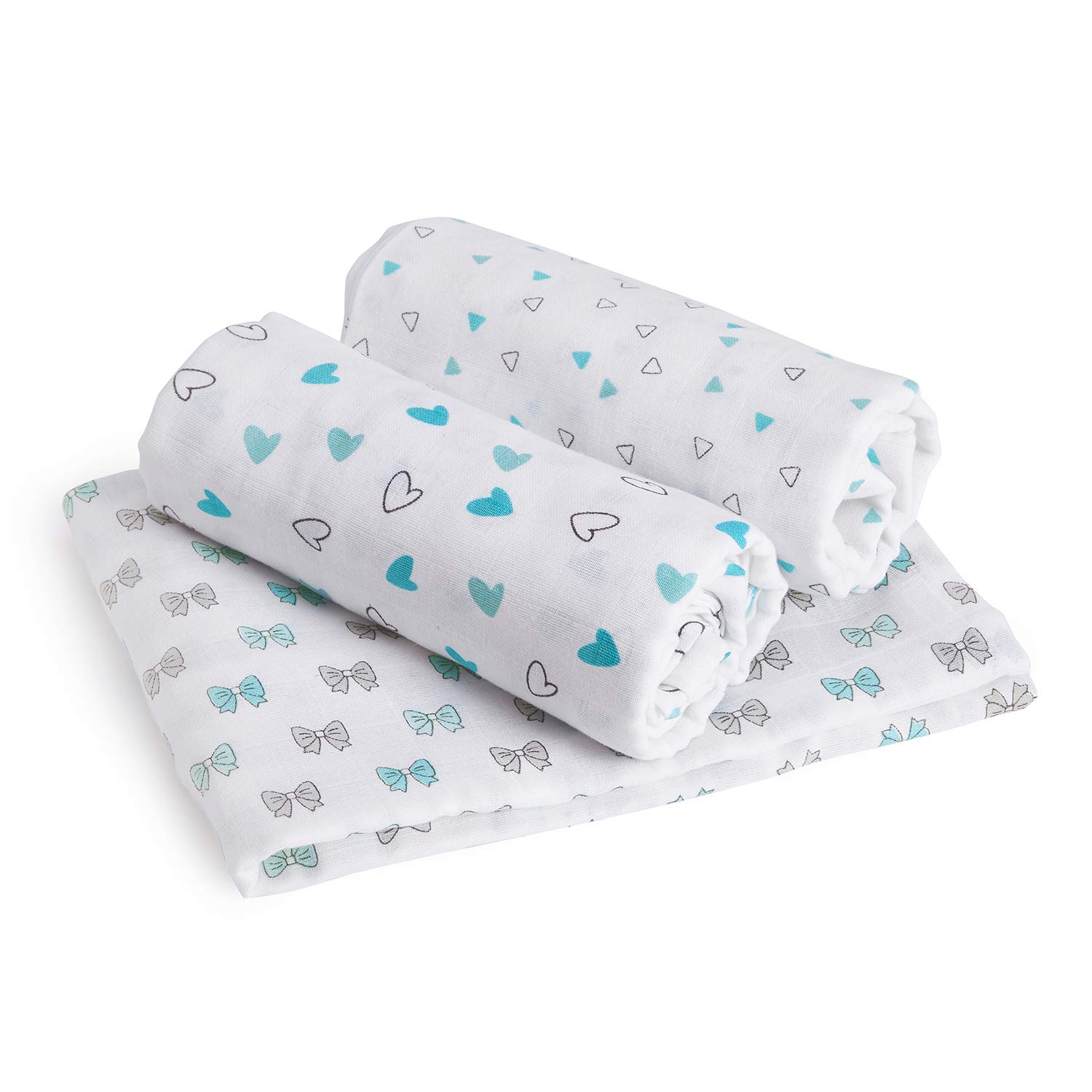 TWC Organic Muslin Swaddle Blankets for Baby | Cotton Double Layer Cloth - Super Soft, Absorbent | Large 44"x44" | Pack of 3 - Blue 3 Design