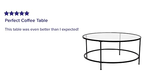 Flash Furniture Astoria Collection Round Coffee Table - Modern Clear Glass Coffee Table - Matte Gold Frame