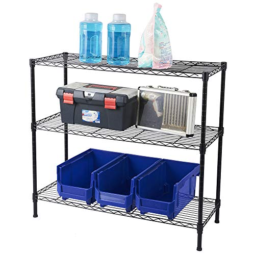 SoSo-BanTian1989 Metal Standing Shelf Units, 36" W x 14" D x 32" H Expandable/Adjustable Steel Wire Shelving Large Storage Rack Organizer (3-Tiers, Black)