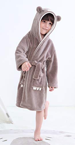 Baby Unisex Plush Animal Hooded Robe for Toddler Multicolored Sleepwear,Bear 3T