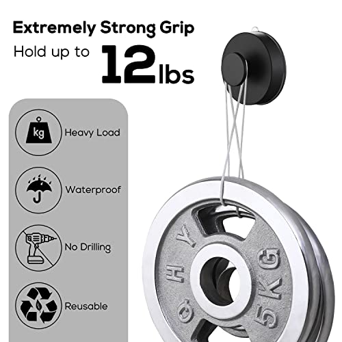 ABTIABGY Suction Cup Hooks for Shower, Bathroom, Kitchen, Glass Door, Mirror, Suction Hook Holder for Hanging up to 12 lbs Glass Shower Door Hook Waterproof & Rustproof Black (4-Pack)