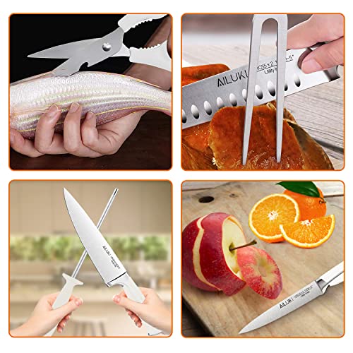 Knife Set,18 Piece Kitchen Knife Set with Block Wooden and Sharpener, Professional High Carbon German Stainless Steel Chef Knife Set, Ultra Sharp Full Tang Forged White Knives Set
