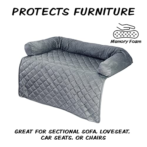 Furniture Protector Pet Cover for Dogs and Cats with Shredded Memory Foam filled 3-Sided Bolster Soft Plush Fabric by PETMAKER – 35” x 35” Gray