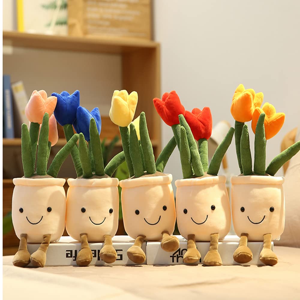 XIZHI 2Pack Tulip Plush Toy 13" Succulent Flower Pot Plush Pillow Toy Stuffed Throw Plushie Pillow Doll for Office and Kids Room Decorate,Blue+Yellow