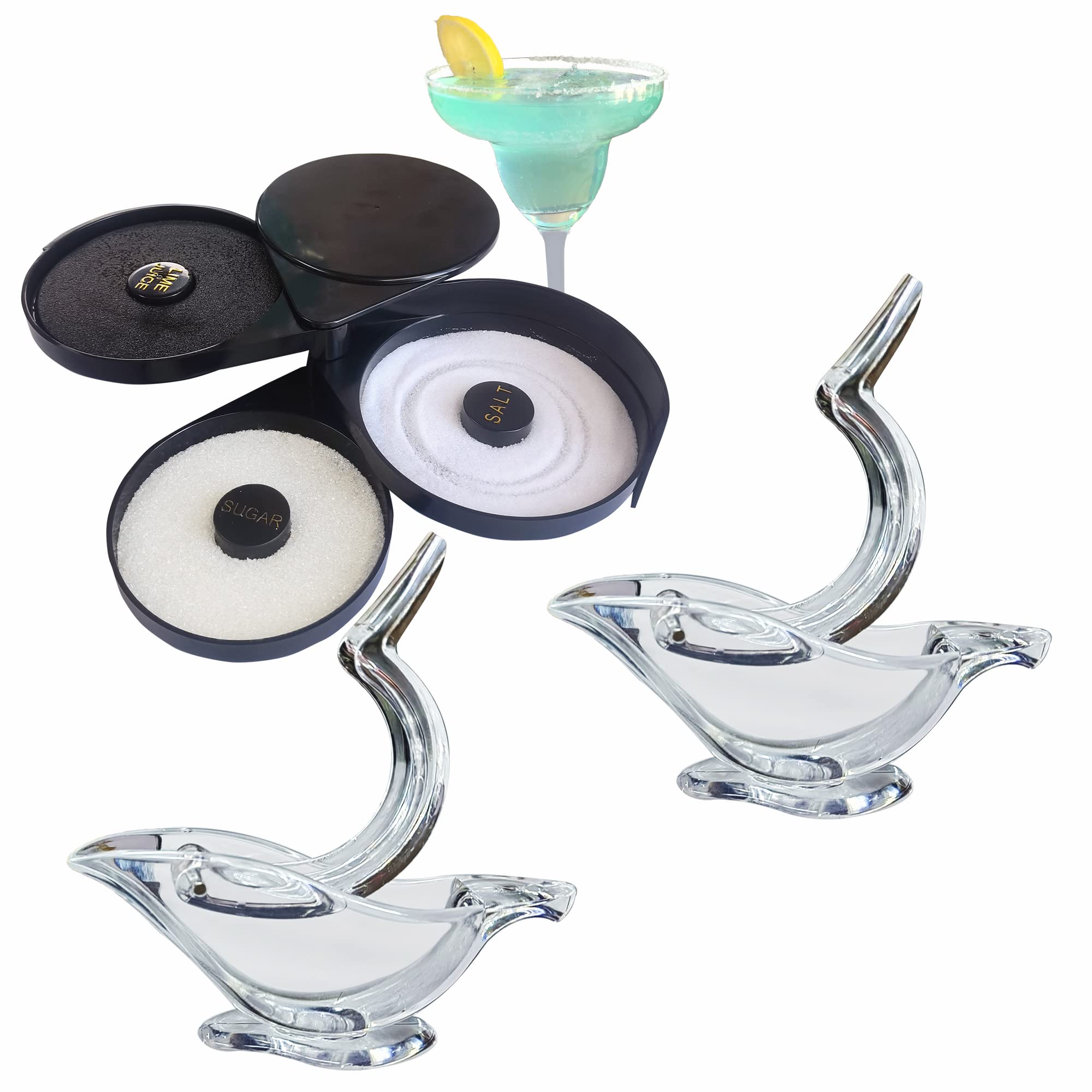 3-Tiers Margarita Salt Rimmer Set,Margarita Sugar Rimmer Set,Bartesian Cocktail Salt Rimmer,Bar Tools and 2 Pcs Hand Juicer Lemon Squeezer,Portable Transparent Acrylic Bird Lemon Juicer