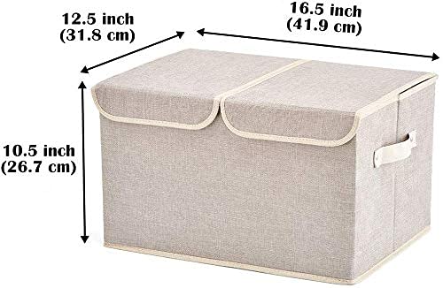 EZOWare Large Storage Boxes [3-Pack] Large Linen Fabric Foldable Storage Cubes Bin Box Containers with Lid and Handles for Home Nursery, Closet, Baby Products (Silver Gray)
