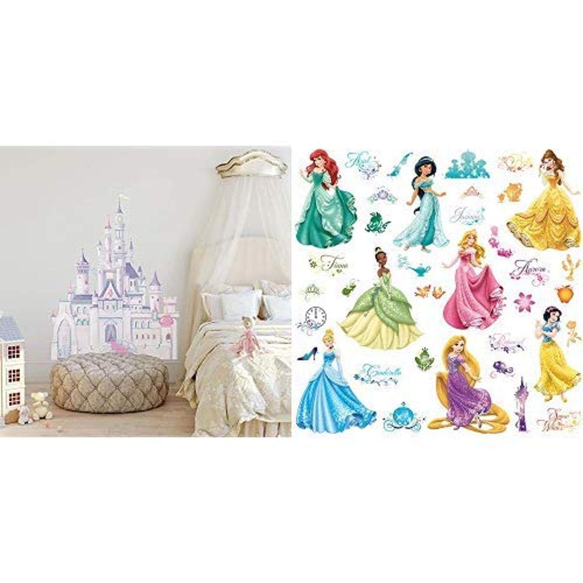 RoomMates Disney Princess Castle Peel and Stick Giant Wall Decal and RoomMates Disney Princess Royal Debut Peel and Stick Wall Decals