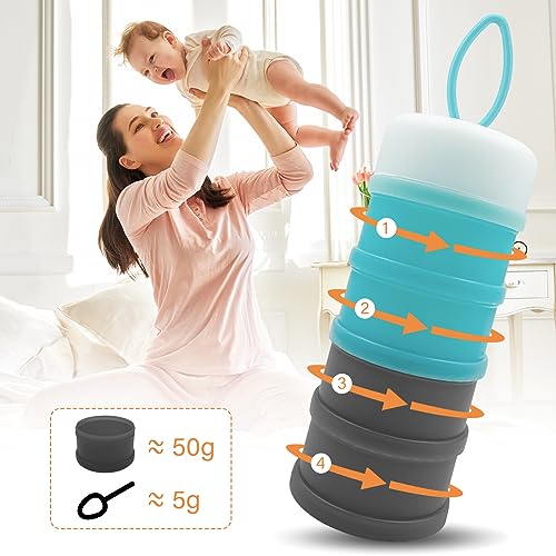 Baby Formula Dispenser Food Containers, Non-Spill Portable Baby Milk Powder Formula Container Baby Snack Storage Container, BPA Free (LightBlue Grey)