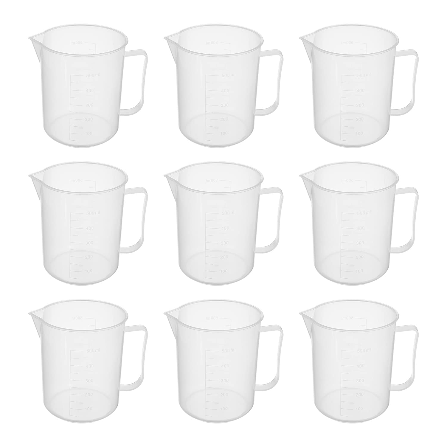 Othmro 9PCS 16oz Measuring Cup, PP Plastic Graduated Beaker, Transparent Measuring Pitcher with Handle for Lab Kitchen Liquids(500ml)