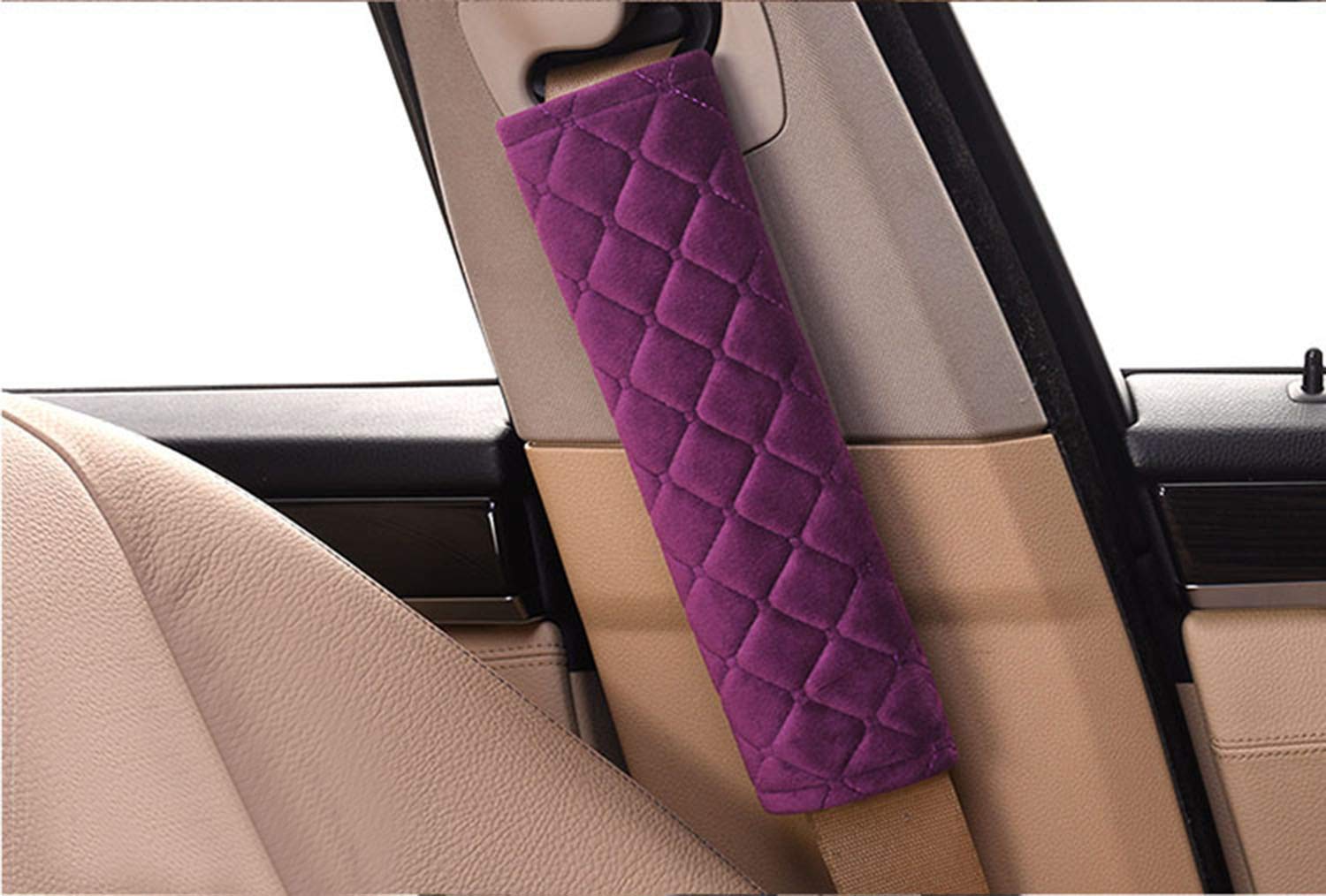 MLOVESIE 2 Packs Car Seat Belt Pads Plush Soft Seatbelt Cover Cushion Shoulder Strap Protector Romantic Purple