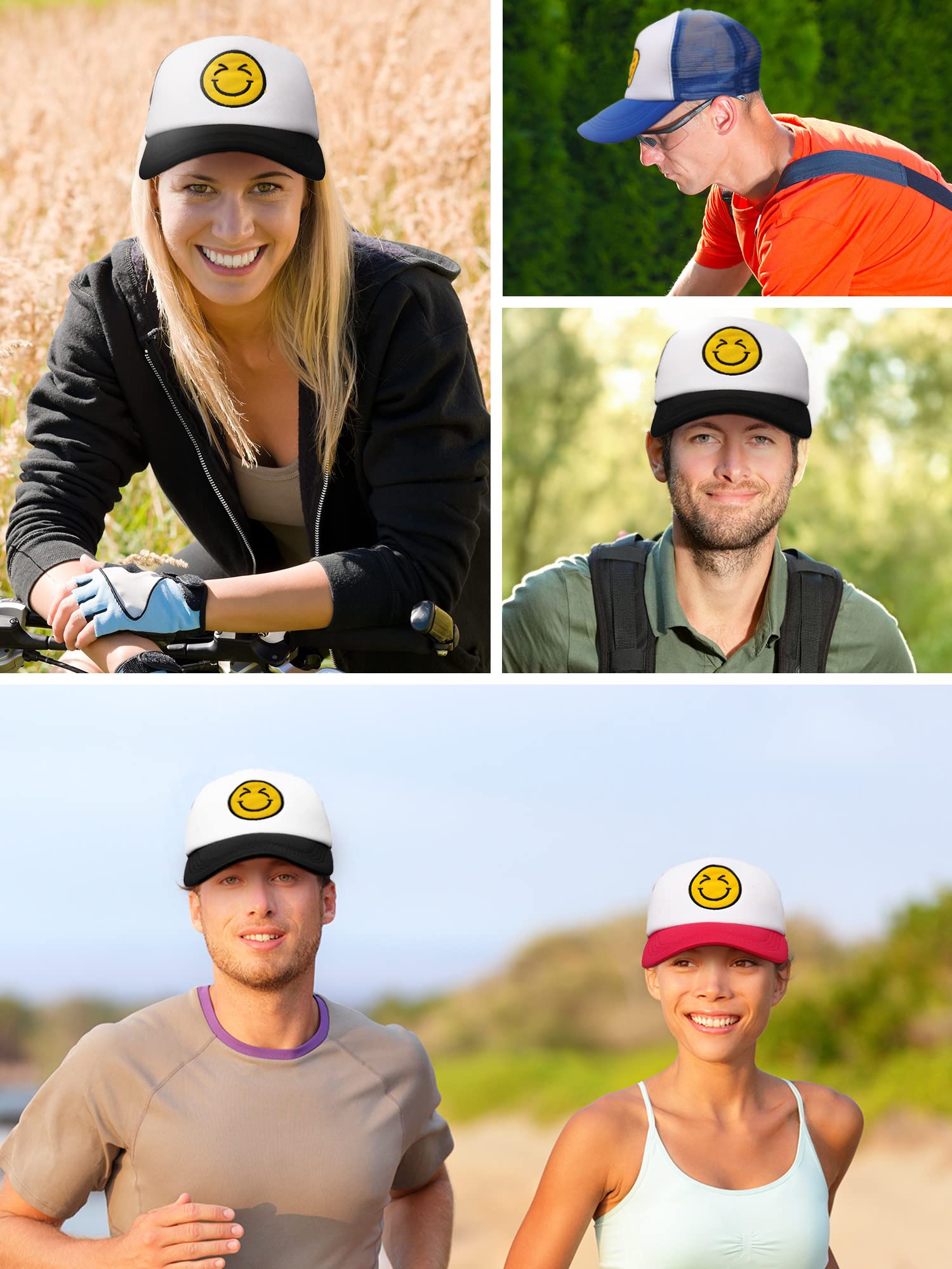 3 Pieces Smile Face Baseball Hats Adjustable Mesh Back Caps Summer Foam Mesh Cap Trucker Hats for Women Men
