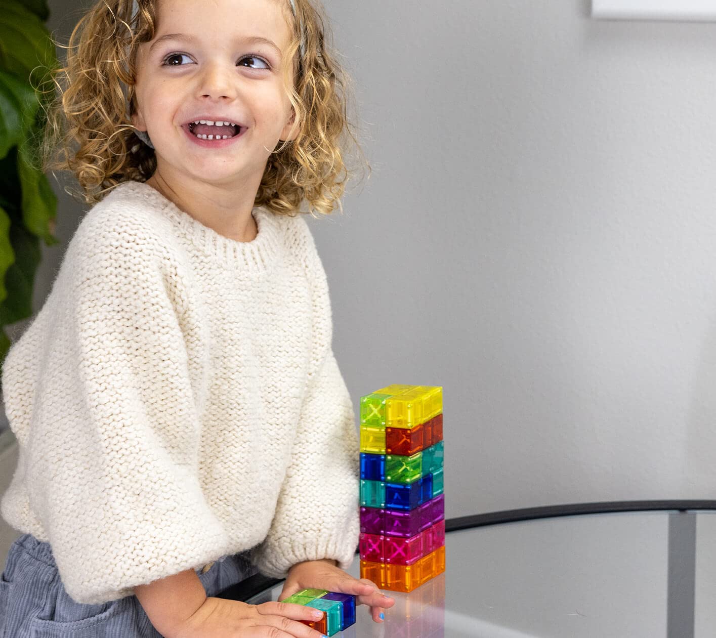 BrainSpark 48PCS Digit Blocks Translucent Magnetic Building Blocks, Montessori Clear Magnet Cubes for Boys Girls Stacking Block Sets Ages 3-9