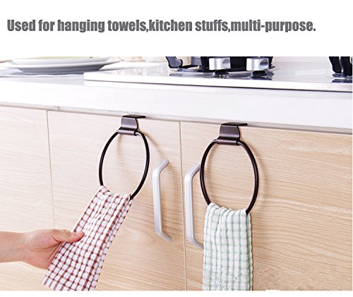 Fashionclubs Iron Towel Ring Over-The-Cabinet Door for Kitchen and Bathroom,Bronze (2)
