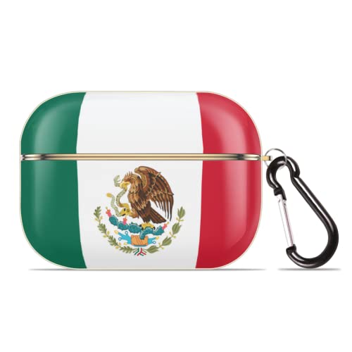 Compatible with Airpods Pro Case Cover 2019 - Mexico Flag Pattern, Protective Case for Apple AirPod Charging with Keychain Shockproof for Girls Women Men - Golden