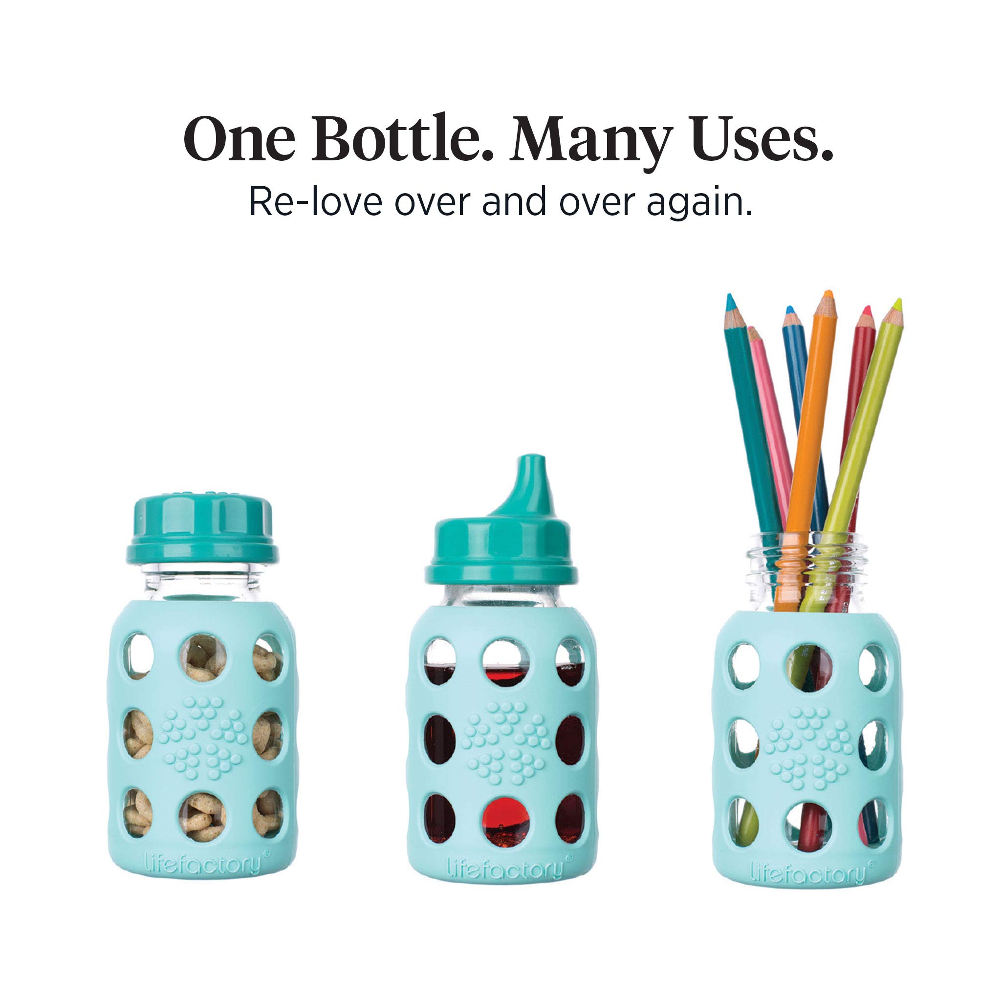 Lifefactory Baby 6 Bottle Starter Set in Mint/Lavender and in Kale/Grape Flat & Sippy Caps Stage 3 Nipples 16 Oz 12 Piece Set