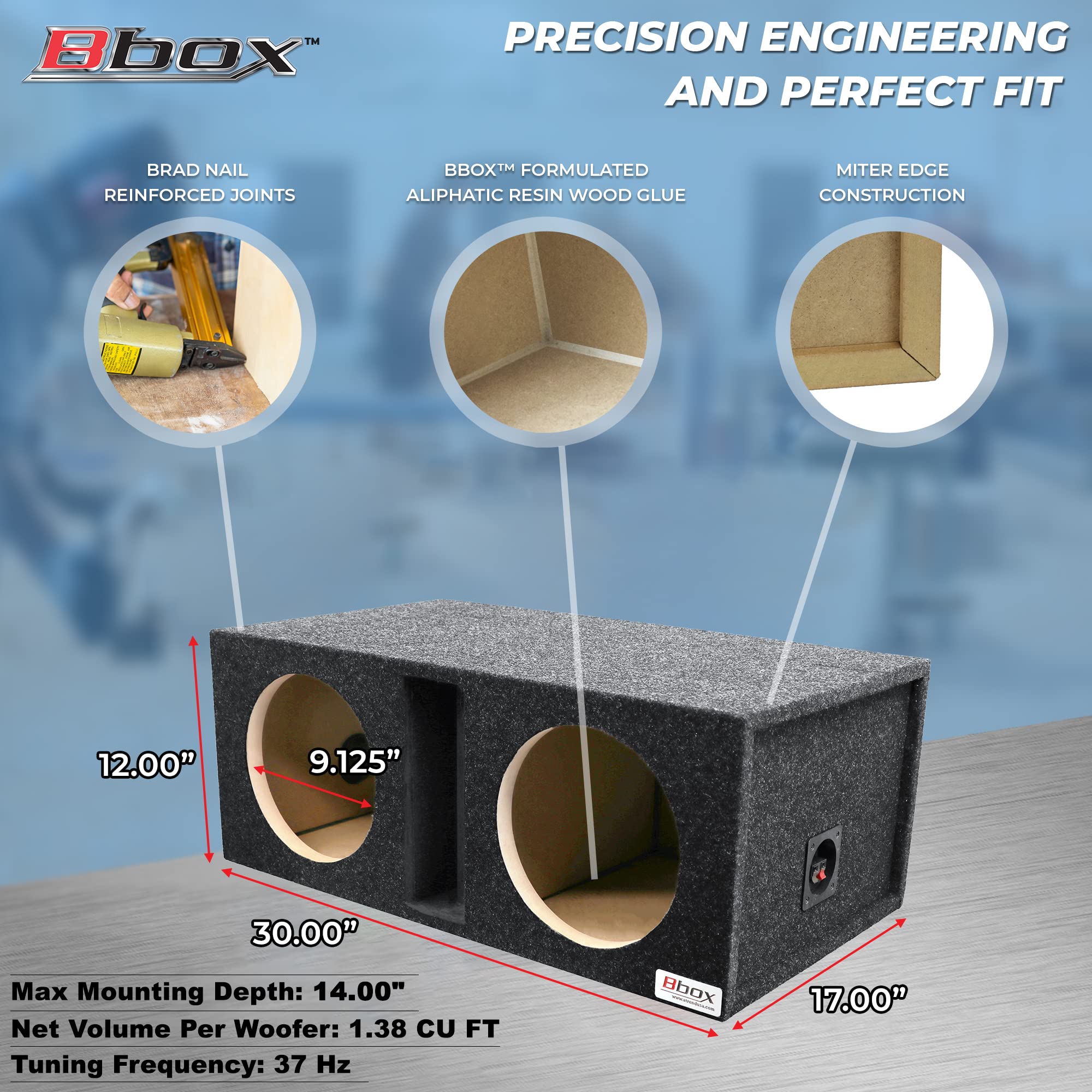 Atrend Bbox Dual Vented 10 Inch Subwoofer Enclosure - Car Subwoofer Boxes & Enclosures - Premium Subwoofer Box Improves Audio Quality, Sound & Bass - Red & Black Spring Terminals - Charcoal