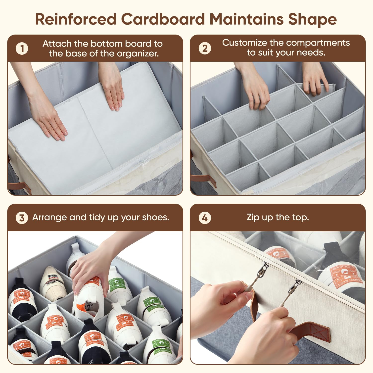 TOSHISON Shoe Organizer for Closet, Space-Saving Shoe Storage Boxes, Fits 16 Pairs, Large Clear Shoe Box Storage Containers, Foldable Shoe Storage Bins with Bottom Support