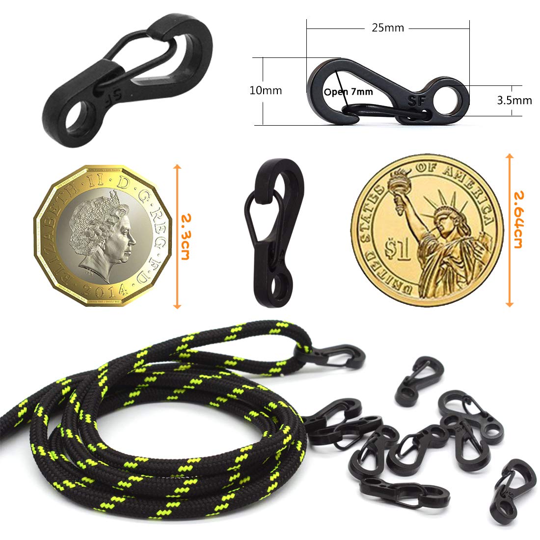 30PCS Mini SF Carabiner Clips Small Spring Snap Hook Tiny Carabiners Buckle Backpack Clasps EDC Keychain for Camping Bottle Using Accessories Paracod Tactical Survival Gear ( 3 Colors)
