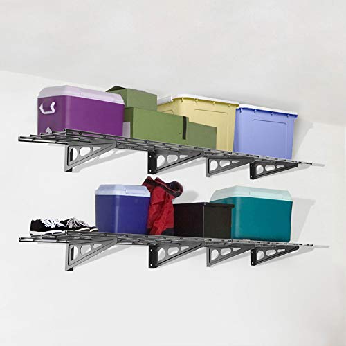 FLEXIMOUNTS 12-inch-by-72-inch 2 tier Wall Shelf Garage Storage Rack Wall Mounted Floating Shelves,1x6ft ,Black, 2-Pack