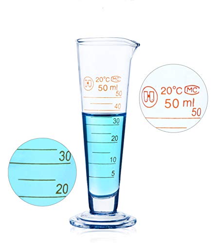 Professional Lab Graduated Measuring Cup Glass Conical Beaker with Spout 50ml Lab Measuring Glass Boro 3.3 Heat Resistant Thicken Glassware (50ml)