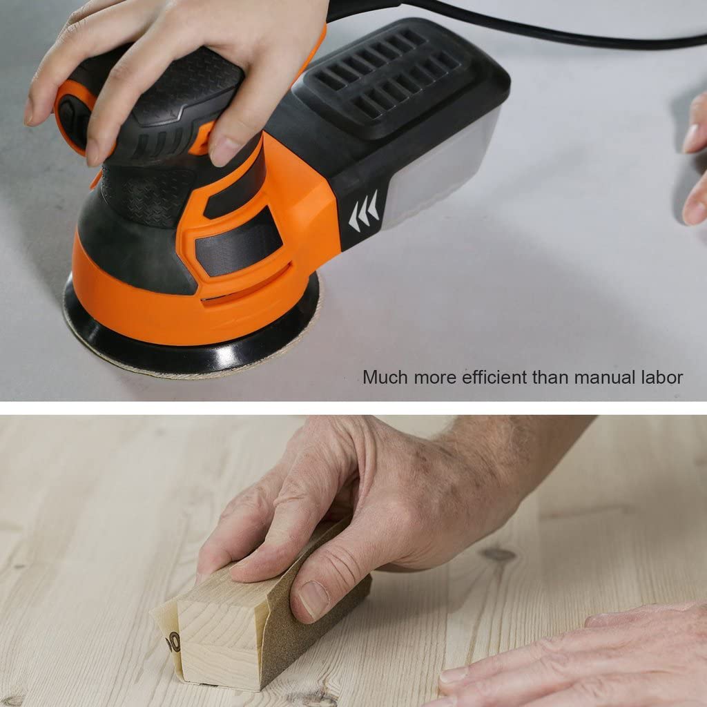 5-inch 3.0A Random Orbit Sander with 12Pcs Sandpapers, 6 Variable Speed 6000-13000RPM and High-Performance Dust Collection System for Woodworking