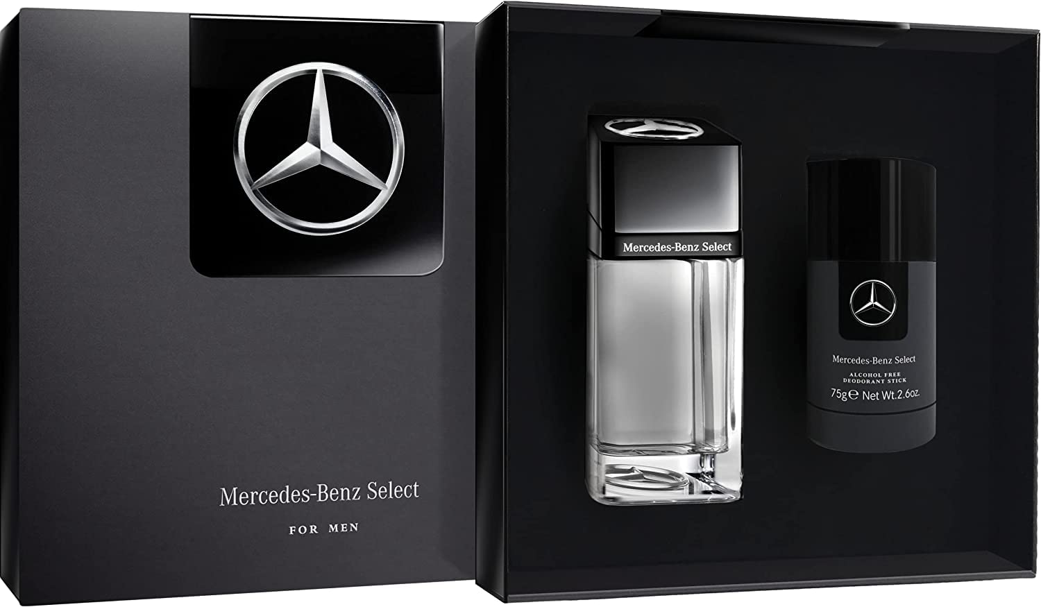 Mercedes-Benz Select Giftset - EDT Spray and Deodorant Men for Everyday Wear - Alcohol-Free Deodorant Stick - Woody Amber Mens Cologne - 2 pc