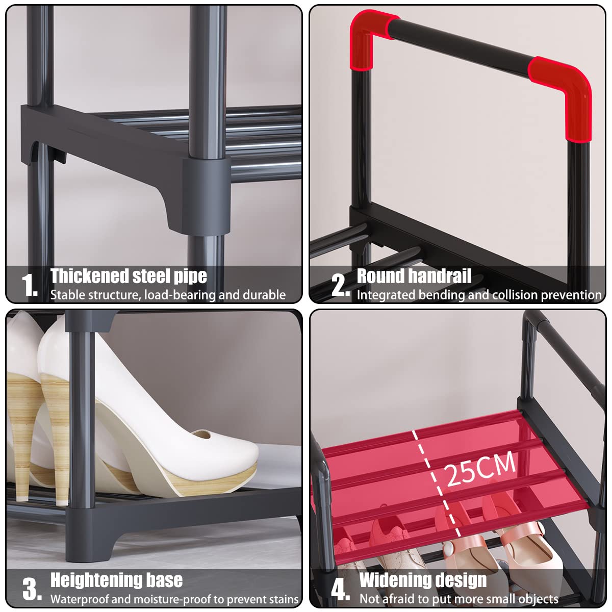 XIHAMA Shoe Rack 5 Tiers Tall Shoe Rack for Entryway 20-24 Pairs Shoe and Boots Sturdy Organizer Storage Shelf Space Saving Large Shoe Tower Durable Black Metal Stackable Shoe Cabinet