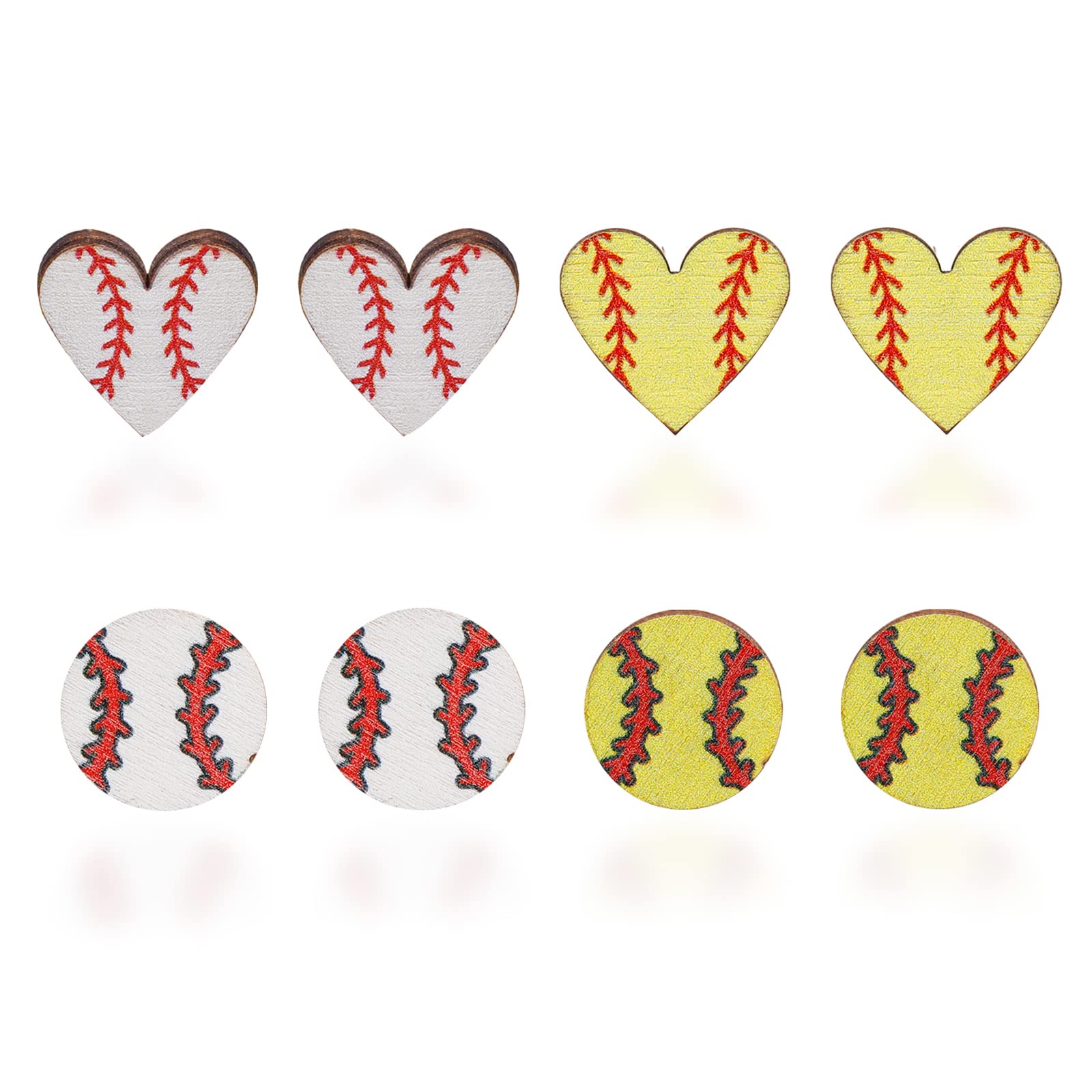 4 Pairs Baseball Earrings for Women Cute Football Earrings Wooden Baseball Stud Earrings Jewelry Fashion Ball Earrings for WomensïŒSet AïŒ