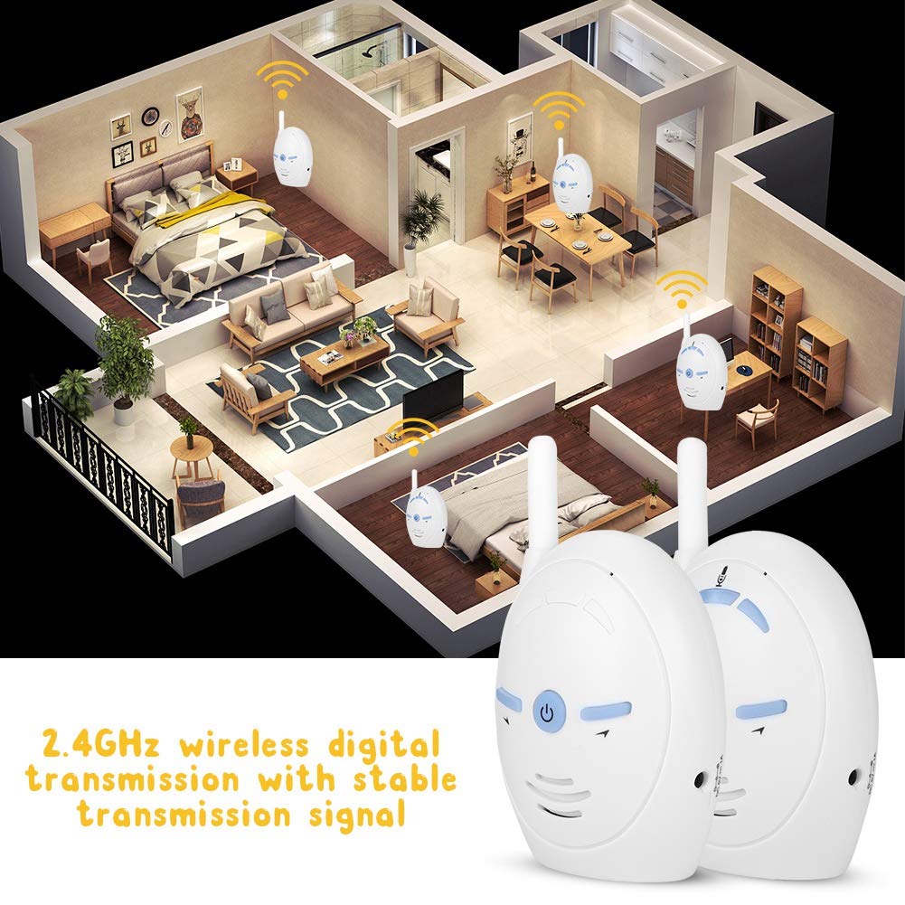 Dioche Audio Baby Monitor, Digital Audio Baby Monitor Nanny Intercom Electronic Alarm Two-Way and Talk Back Intercom (US)