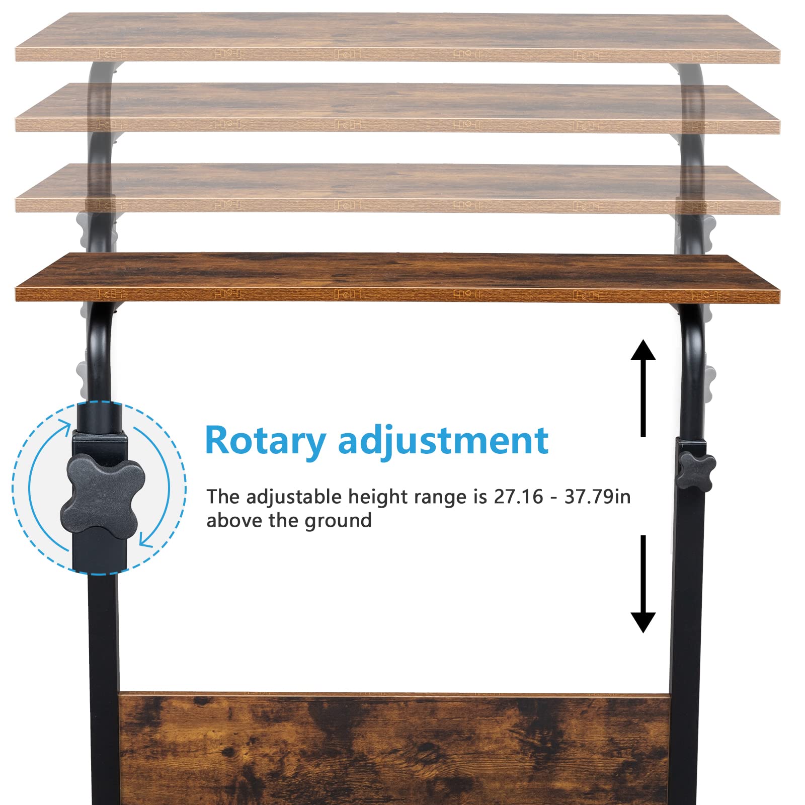 Binrrio Sofa Side Table Desk with Wheels, Tray Table Portable Side Table for Bed, Table Laptop Cart, Height Adjustable Coffee Snack Table for Living Room, Bedroom, The Study, 31.5" L X 16" W, Brown