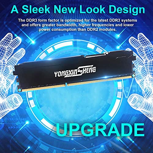 Yongxinsheng 16GB (8GBx2) DDR3 1866MHz (PC3 14900) CL13 Desktop Memory 240Pins 1.5V Non-ECC Unbuffered Ddr3 UDIMM RAM - Black