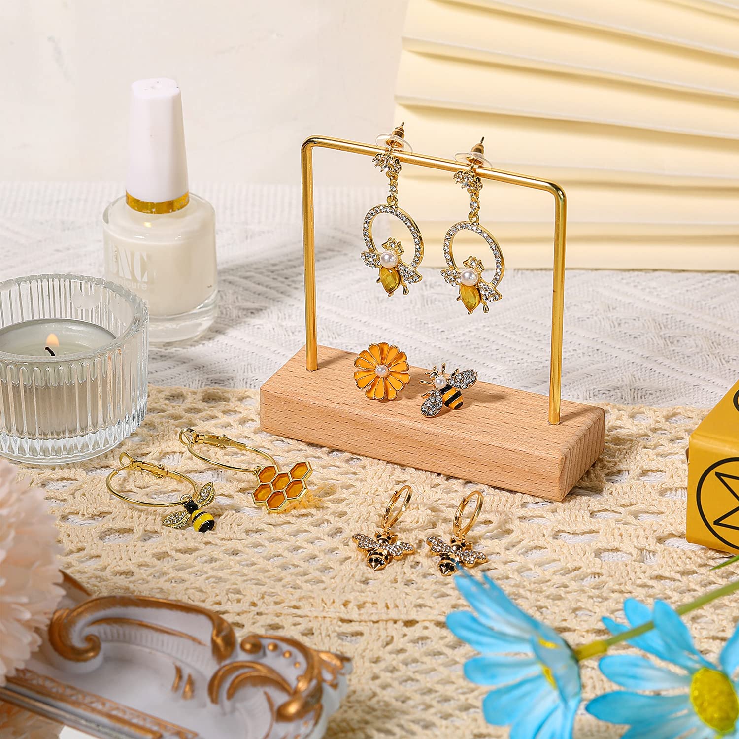 4 Pairs Bee Earrings Bee Stud Bee Drop Earrings Honeycomb Earrings Bee Rhinestone Earrings Gift for Women