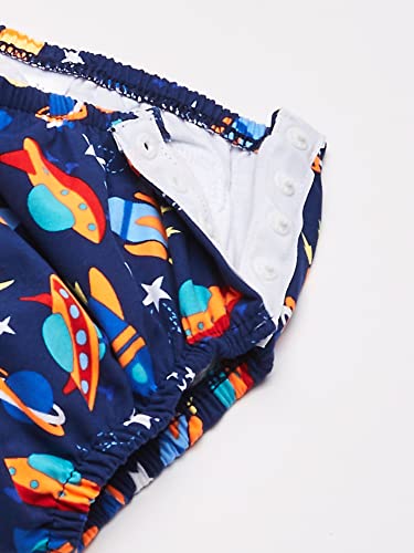 Swim Time Boys' Reusable Swim Diaper UPF 50+ with Side Snaps, Navy Space/Rocketships, X-Large