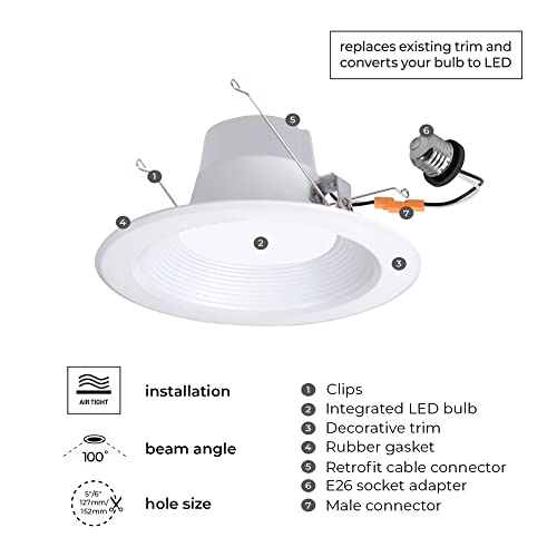 Globe Electric 50079 Wi-Fi Smart 5"/6" LED Retrofit Recessed Light, No Hub Required, Voice Activated, 11 Watts, Multicolor Changing RBG, Tunable White 2000K - 5000K, 700 Lumens, E26 Adaptor Included