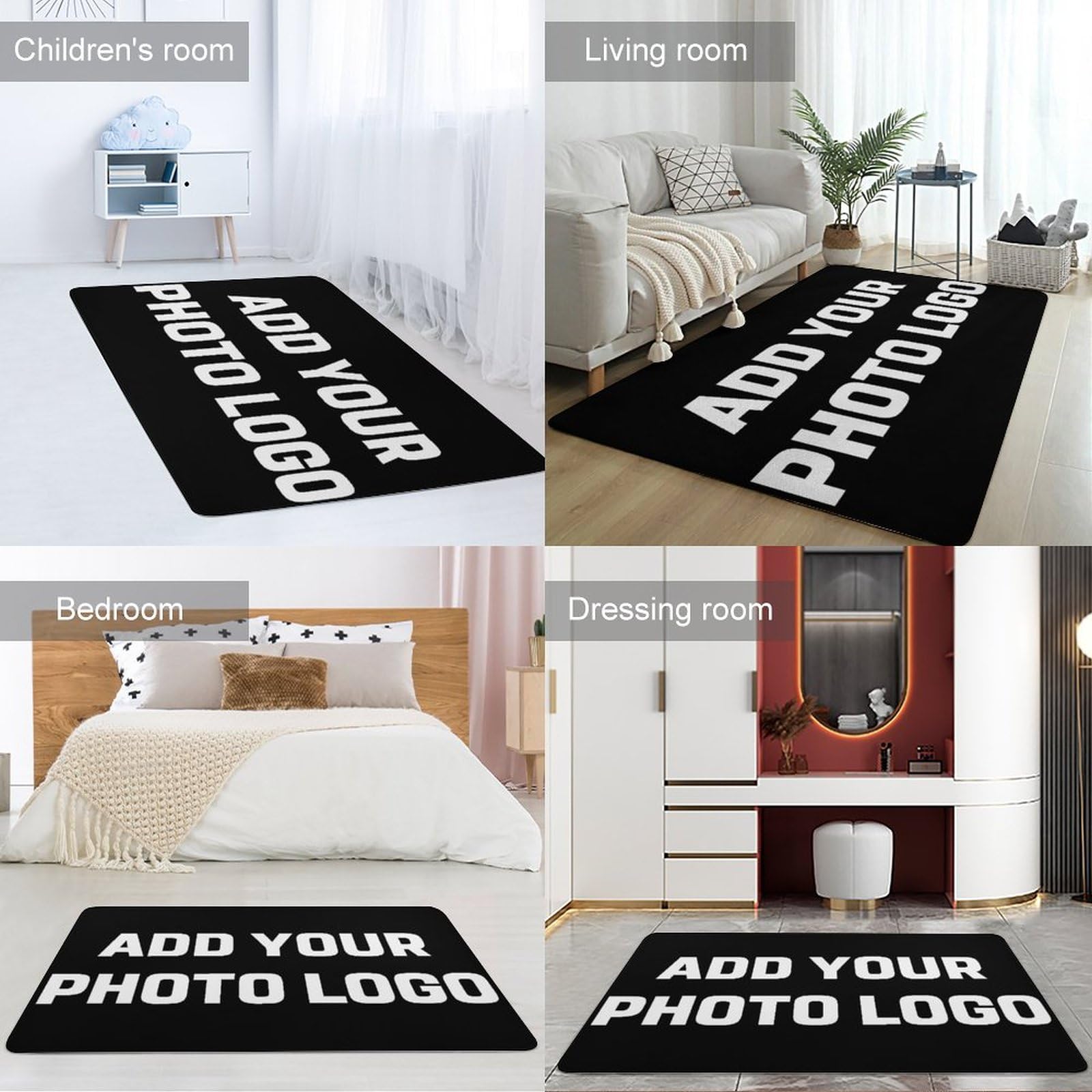 EXYLANOR Personalized Area Rugs with Logo Customized with Photo Text Name Carpets Custom Soft Door Mats Decorative Home Garden Office, Black, 60x40 Inch