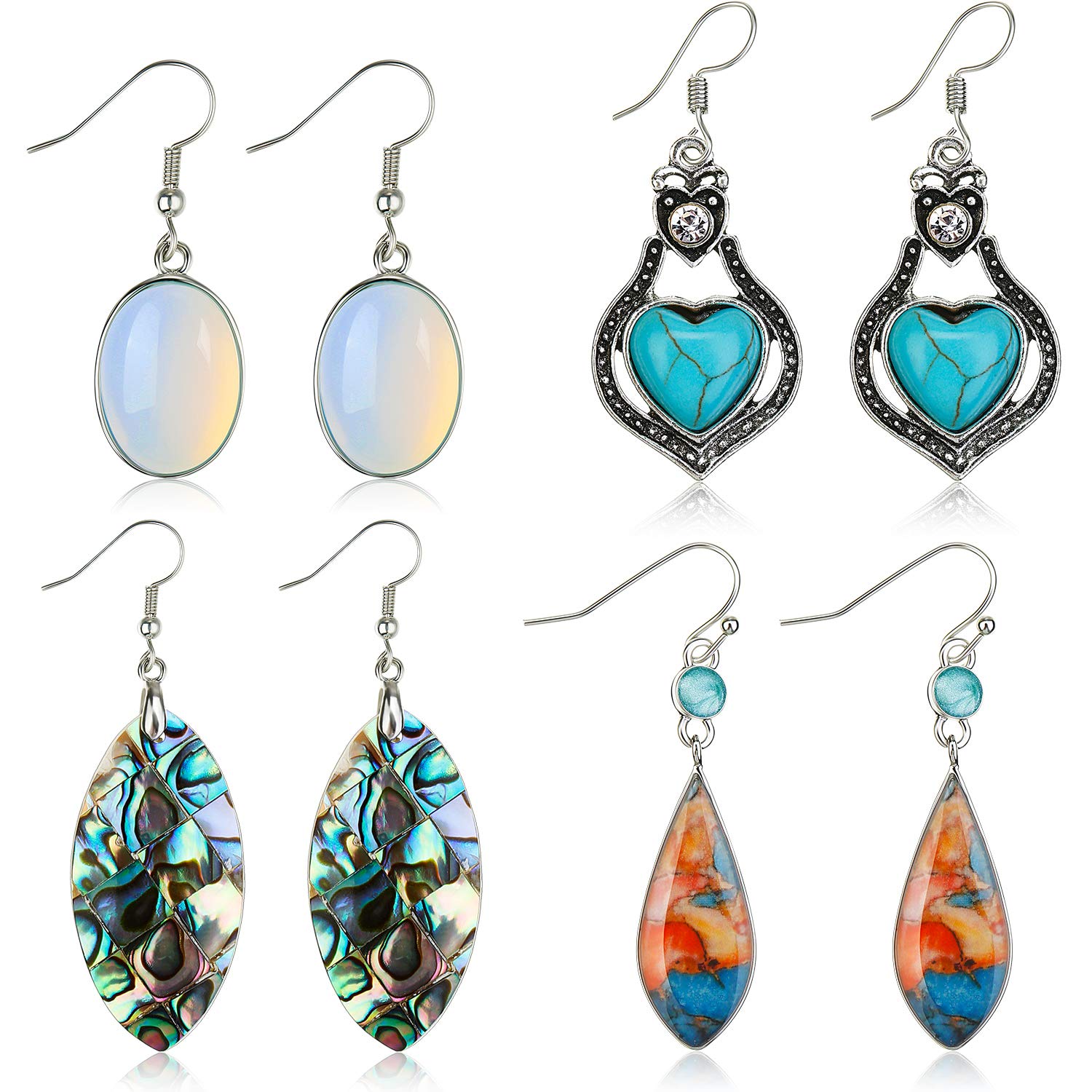 4 Pairs Bohemian Vintage Dangle Earrings Retro Rhinestone Earrings Boho Dangle Drop Earrings for Women (Fresh Style)