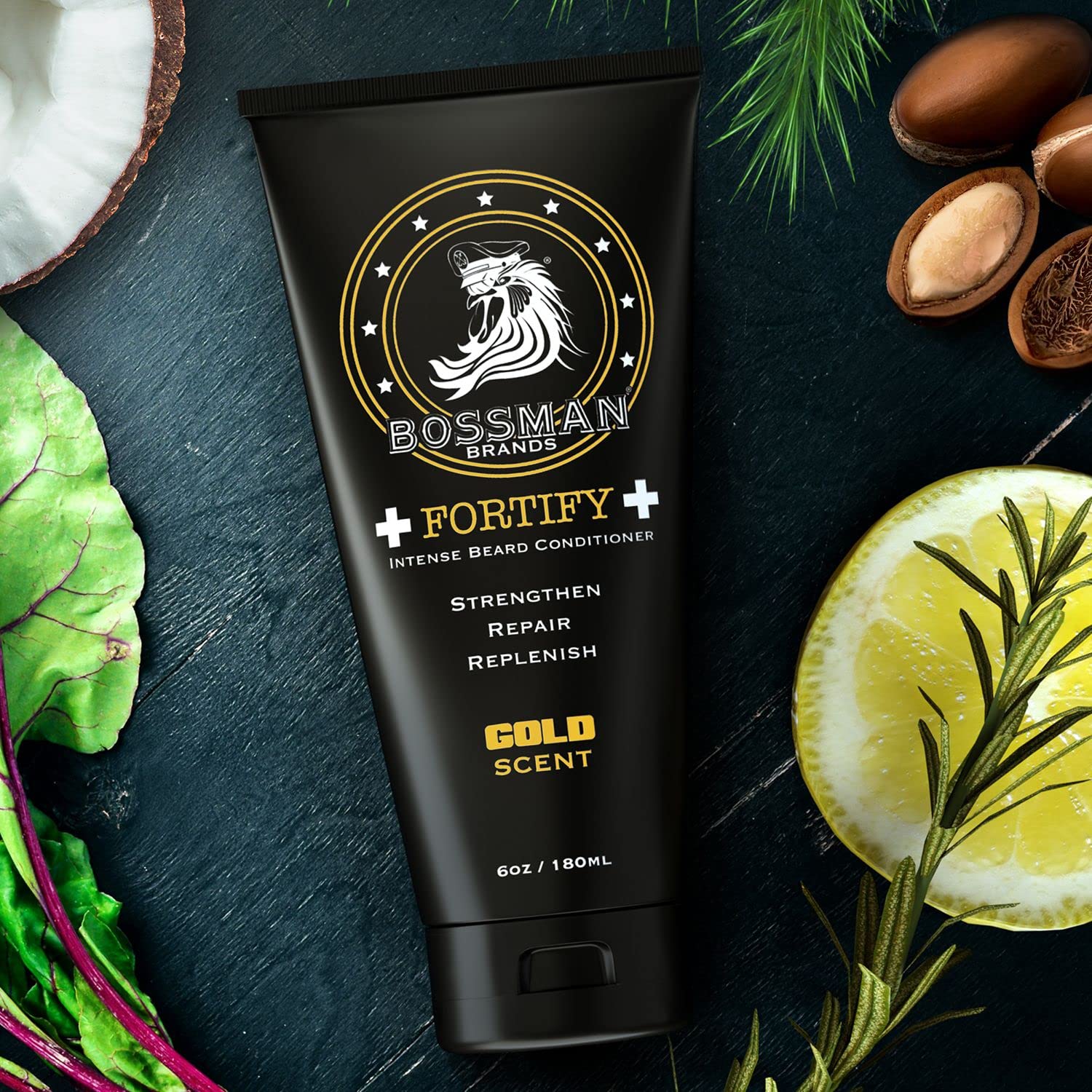 Bossman Fortify Intense Beard Conditioner - Shower Beard Wash, Moisturizer and Beard Softener for Men - Beard Growth Products - Made in USA (Gold Scent), 6 oz