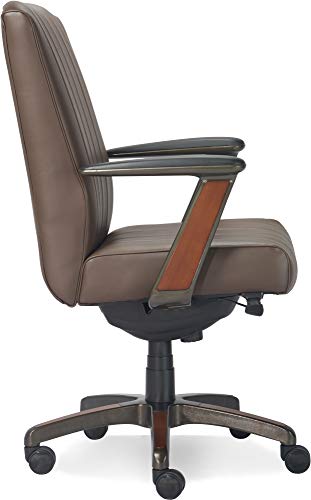 La-Z-Boy Bennett Modern Executive Lumbar Support, Rich Wood Inlay, High-Back Ergonomic Office Chair, Bonded Leather, Brown 26D x 26.25W x 39.75H in