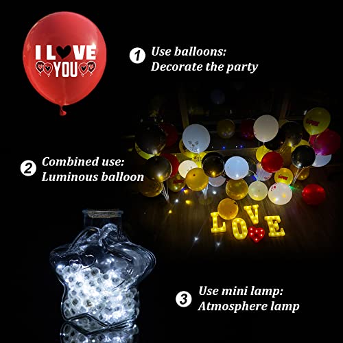 Aogist 50pcs Mini Lights&I Love You Balloons,Long Standby Time Waterproof LED Balloon Light for Valentine Day Wedding Anniversaries Mother's Day Party Decorations