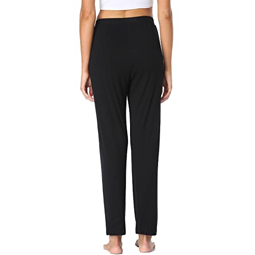 ASIMOON Women's Loose Pants Pockets Lightweight Soft Yoga Sweatpants Pull on Stretch Jogger Pant Casual Lounge Jogging Pants Black-a